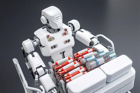 premium photo medical robot carrying tray of syringes and other