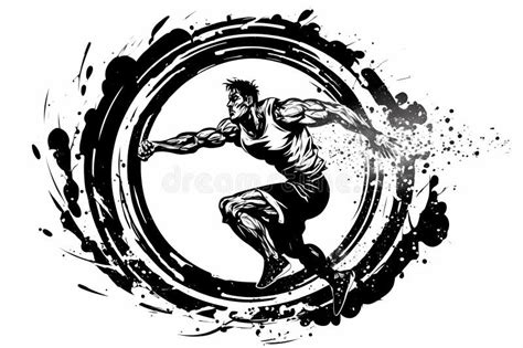 Flat Vector Black Ink Circle Drawing Man Running Generative Ai Stock Illustration
