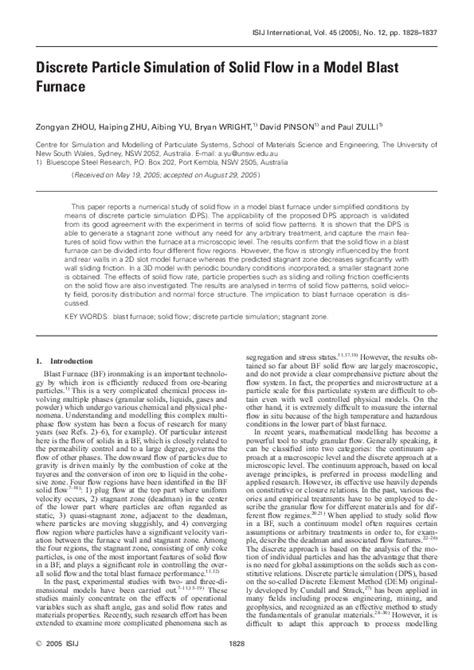 pdf discrete particle simulation of solid flow in a model blast furnace