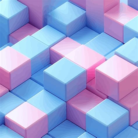 3d Isometric Pattern In Light Blue And Pink Pastel Modern Geometric