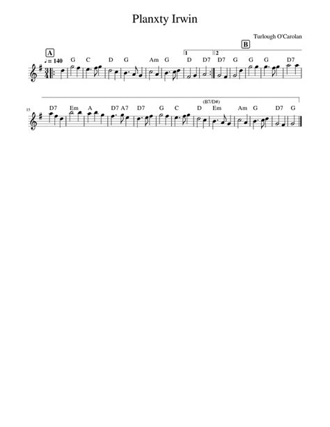 Planxty Irwin Sheet Music For Piano Solo