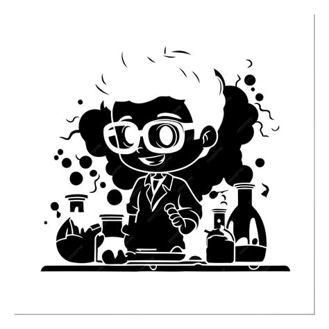 실험실에서 일하는 과학자 소년 터 만화 캐릭터 일러스트레이션 프리미엄 벡터