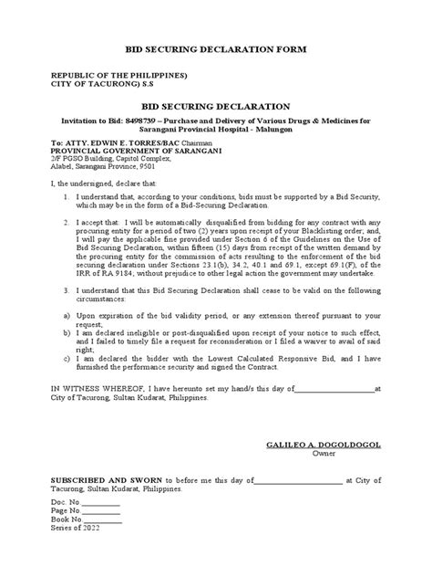 Bid Securing Declaration Form Pdf Justice Crime And Violence
