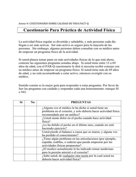Cuestionario Para Práctica de Actividad Física