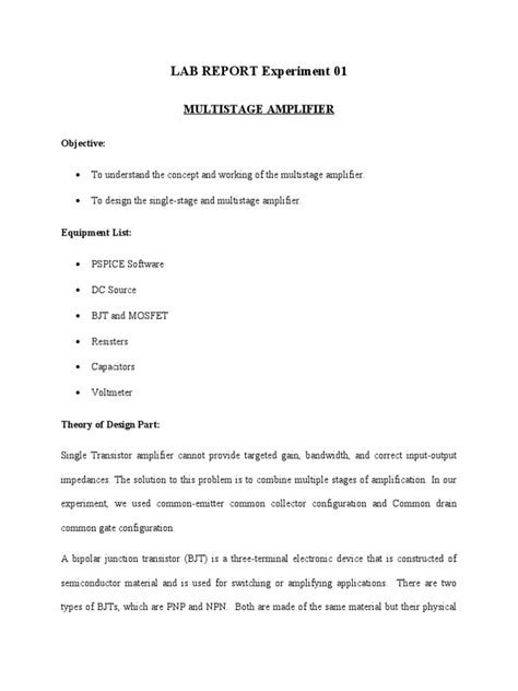 multistage amplifier lab report pdf bipolar junction transistor