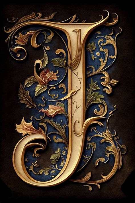 Illuminated Manuscript Letter J Initial With Classic Flourish Great
