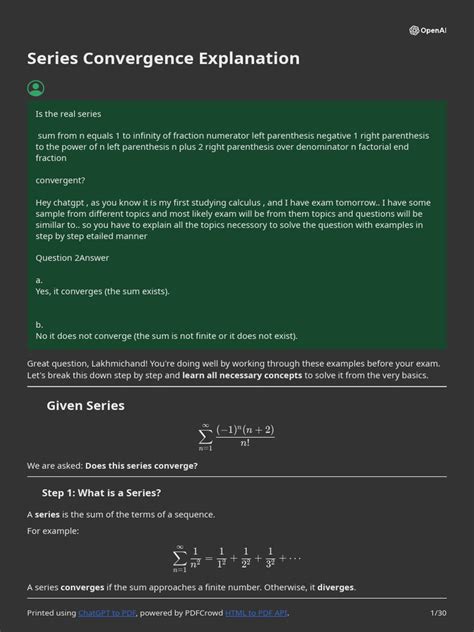 Series Convergence Explanation Pdf Limit Mathematics Infinity