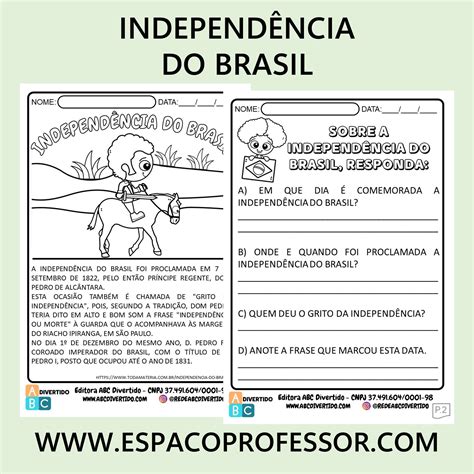 Atividades Sobre A Independência Do Brasil Alfabetização