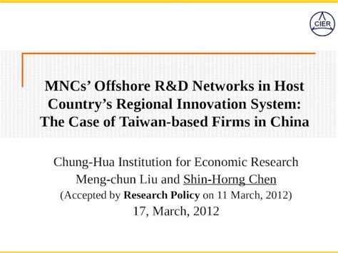 Ppt Chung Hua Institution For Economic Research Meng Chun Liu And