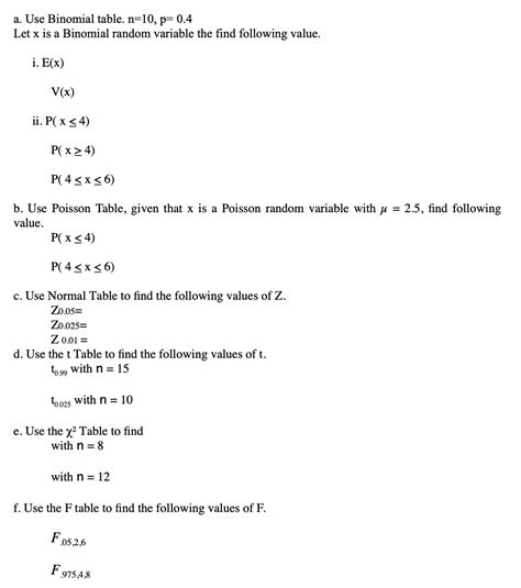 solved a use binomial table n 10 p 0 4 let x is a