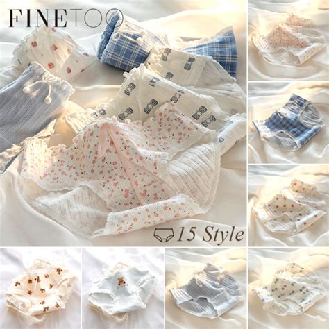 FINETOO Style Women Cotton S Underwear Panties Girls Fruit Printed Lace Floral Lingerie