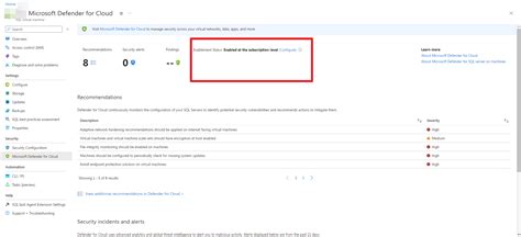 sql server defender for sql server configuration issues status not