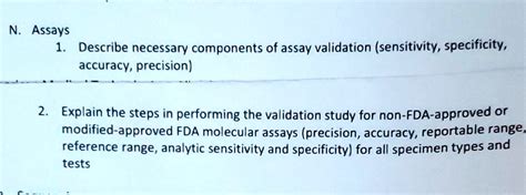 Solved Nassays 1describe Necessary Components Of Assay Validation Sensitivity Specificity