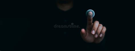 Blue Fingerprint Scan Icon On Virtual Screen While Finger Scanning For