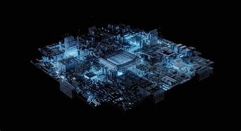 Digital Cityscape Built On A Microchip Processor Stock Illustration