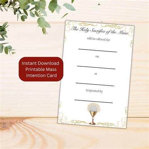 Mass Intention Card Catholic Mass Card Printable Mass Card