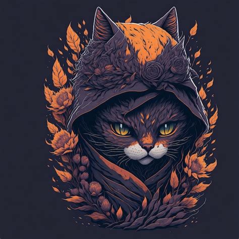 Un Dibujo De Un Gato Con Una Capucha Que Dice Gato Foto Premium
