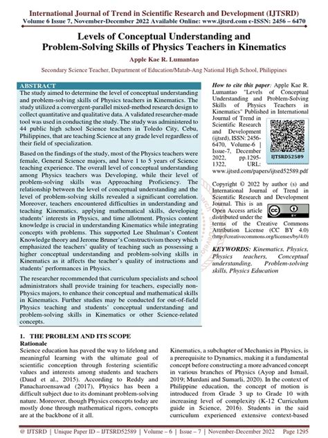 Levels Of Conceptual Understanding And Problem Solving Skills Of Physics Teachers In Kinematics