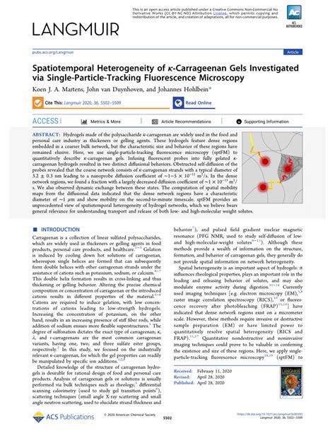 Pdf Spatiotemporal Heterogeneity Of κ Carrageenan Gels Investigated Via Single Particle