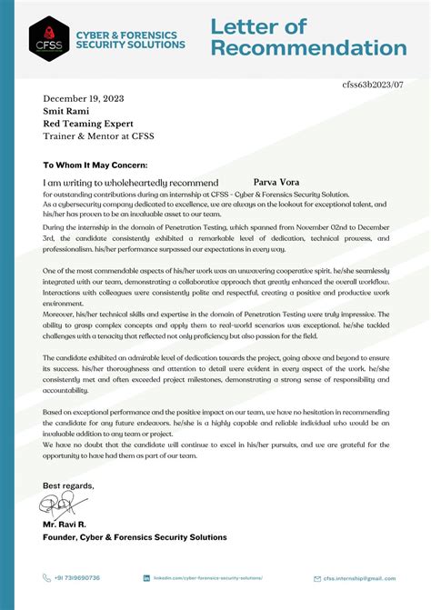 Parva Vora On Linkedin Cybersecurity Internshipsuccess Cfss Lor