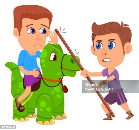 막대기로 소년을 공격하는 아이 화가 난 아동 나쁜 행동 감정에 대한 스톡 벡터 아트 및 기타 이미지 감정 공격성 괴롭힘 Istock