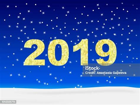 눈에 덮인 백그라운드와 2019 날짜에 골든 호 일 효과 벡터 일러스트입니다 2019년에 대한 스톡 벡터 아트 및 기타 이미지