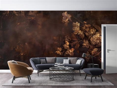 Brown Floral Peel And Stick Wallpaper Dark Vintage Botanical Flower
