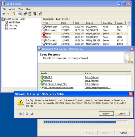 tom sql server 2005 express error 3417