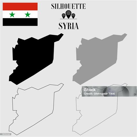 La Syrie Décrit La Carte Du Monde Solide Silhouette De Contour De Ligne
