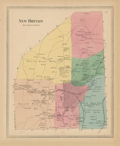 New Britain Connecticut 1869 Map Replica Or Genuine Original