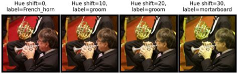 example of alexnet sensitivity to hue shifts expressed in degrees