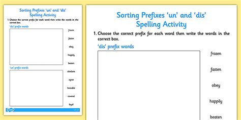 Un And Dis Prefix Sorting Activity