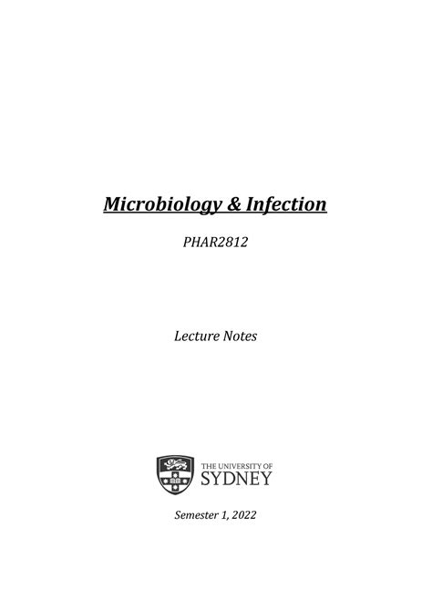 Microbiology Phar2812 Notes Microbiology Infection PHAR Lecture