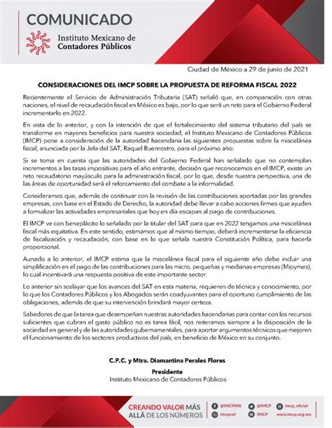 Consideraciones Del Imcp Sobre La Propuesta De Reforma Fiscal 2022 Imcp