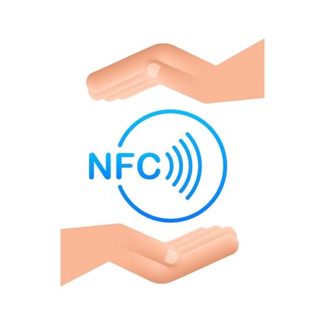 非接触型ワイヤレス有料サインインの手のロゴ。 Nfcテクノロジー。ベクトルストックイラスト。 プレミアムベクター