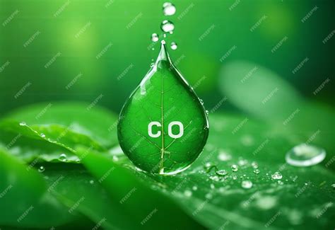 Premium Ai Image Co2 Reducing Icon On Green Leaf With Water Droplet