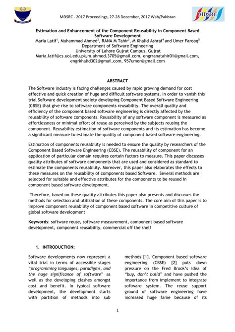 Pdf Estimation And Enhancement Of The Component Reusability In