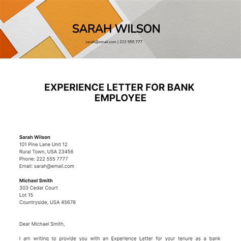 Free Experience Letter For Bank Employee Template To Edit Online