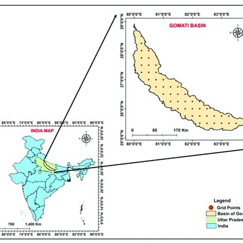 Indian Map Showing The Uttar Pradesh State And The Gomati River Basin