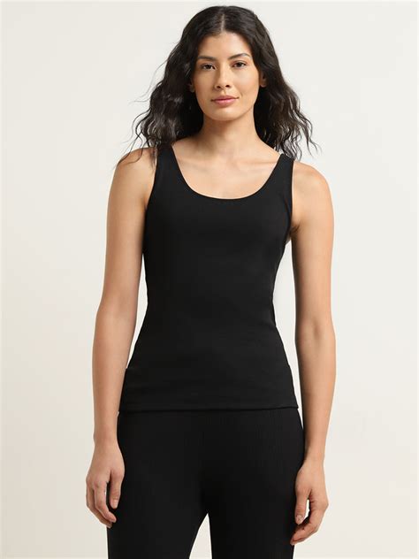 Buy Wunderlove Black Ribbed Textured Cotton Blend Camisole From Westside