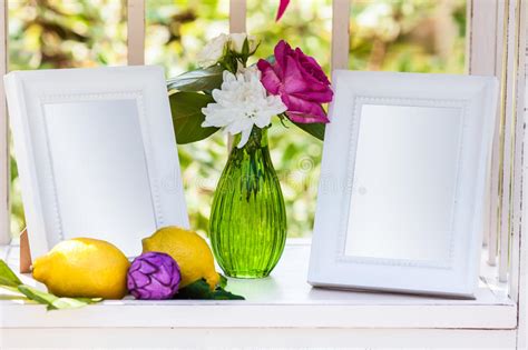 White Photo Frames On The Table For Wedding Decoration Stock Image
