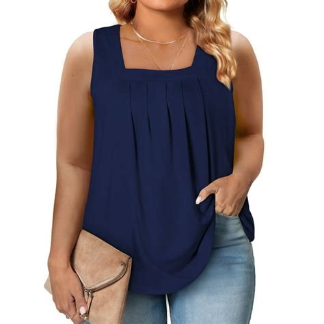 Eytino Women Plus Size Tank Tops Summer Casual Square Neck Sleeveless