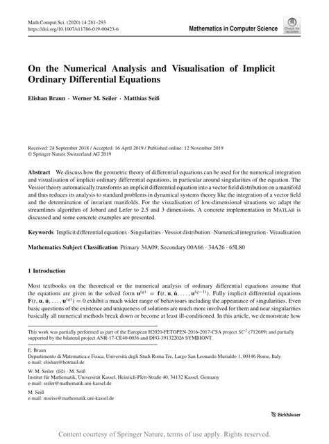 On The Numerical Analysis And Visualisation Of Implicit Ordinary