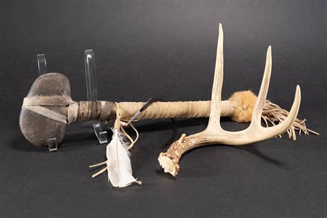 Native American Indian War Club Tomahawk And Deer Antler Group Auction