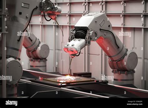 Automation Industry Concept With 3d Rendering Robot Assembly Line In