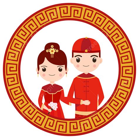 Chinese Wedding Vector Celebration Couple Design Character Transparant