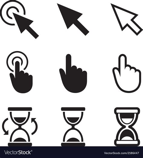 mouse cursor icons hand arrow hourglass vector image