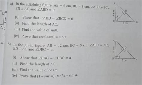 In the adjoining figure AB cm BC cm ABC BDAC and ABD θ