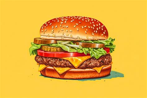 Premium Ai Image Burger Illustration Food Illustration Generative Ai
