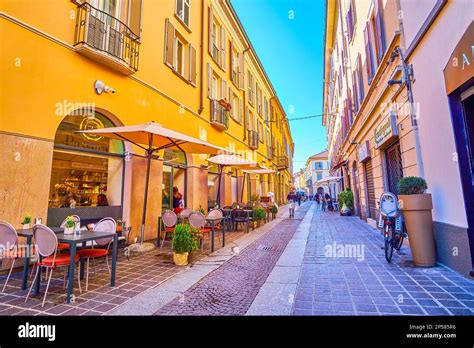Monza Italy April 11 2022 Small Cafes With Outdoor Tables Along